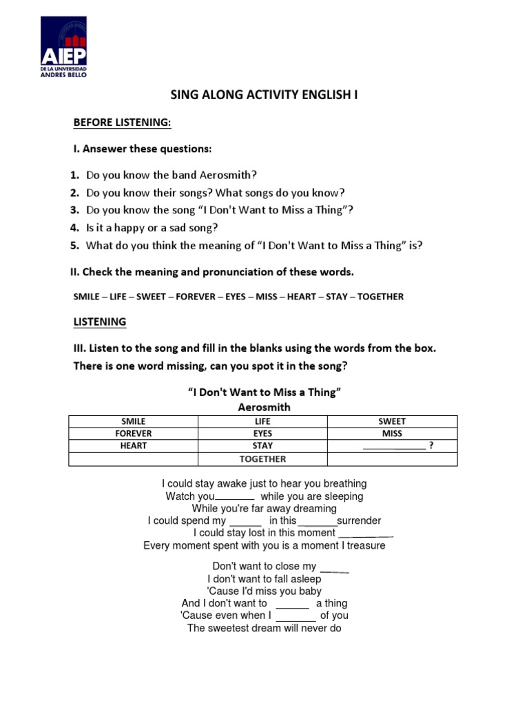 Sing Along Activity English I | PDF | Entertainment (General) | Leisure