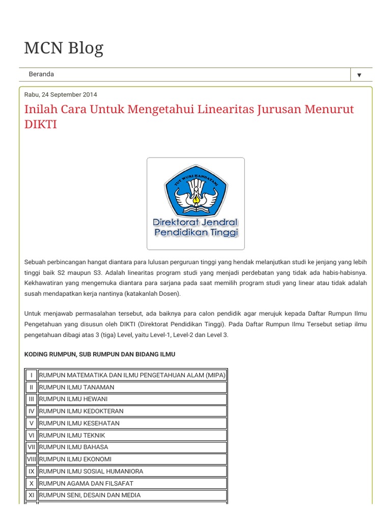 MCN Blog: Inilah Cara Untuk Mengetahui Linearitas Jurusan Menurut DIKTI | PDF