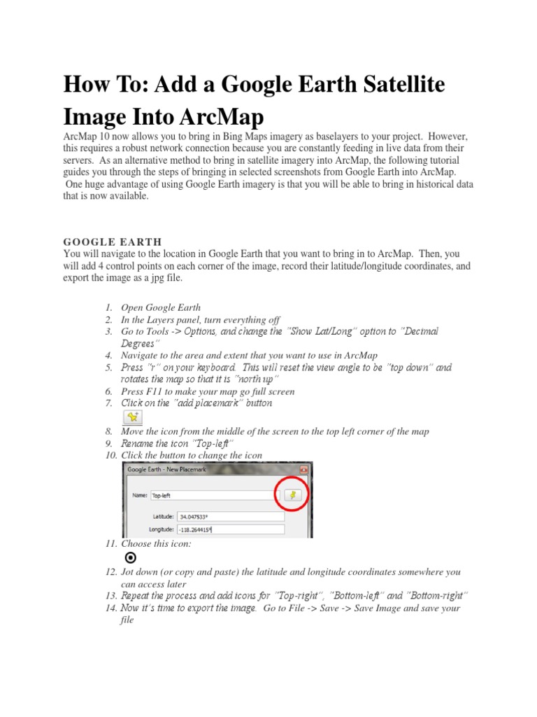 Add A Google Earth Satellite Image Into ArcMap | PDF | Satellite Imagery | Latitude