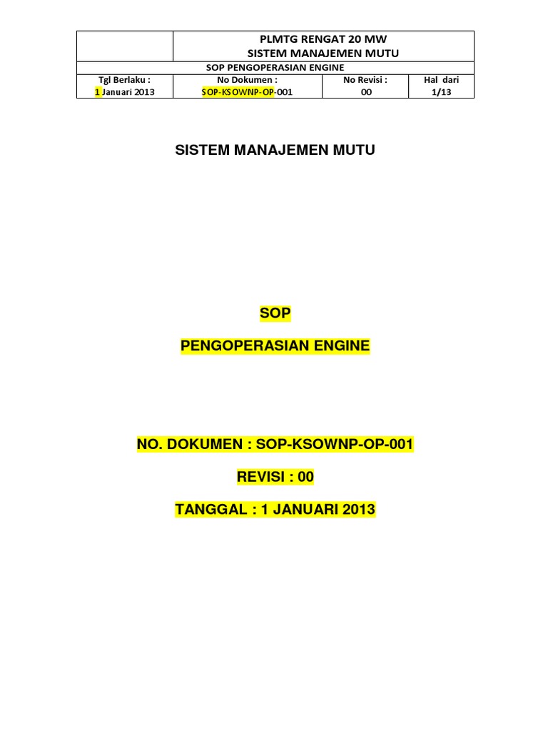 Sop Pengoperasian Engine | PDF