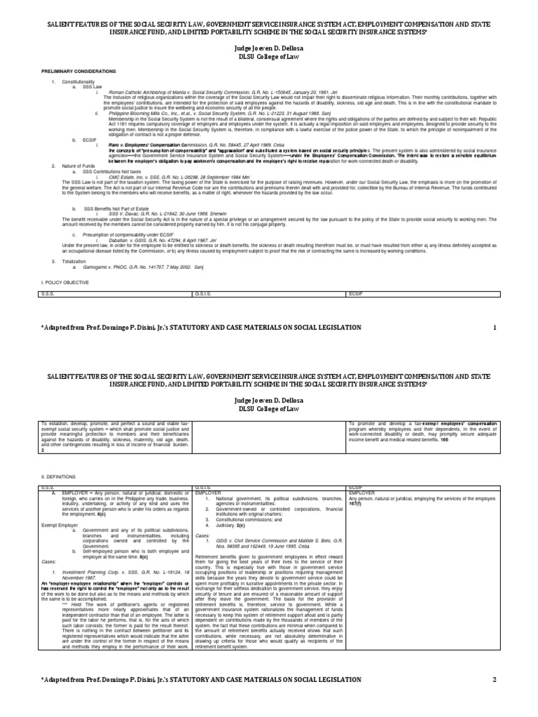 Comparative Matrix of The Salient Features of SSS, Gsis, and Ecsif g07 ...