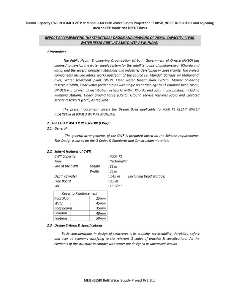 CWR Design for 7000KL Water Reservoir | PDF | Wall | Beam (Structure)
