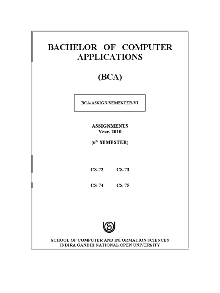 Bachelor of Computer Applications (BCA) : Assignments Year, 2010 (6 ...