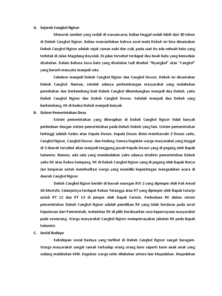 Kehidupan di Dukuh Cangkol Ngisor | PDF