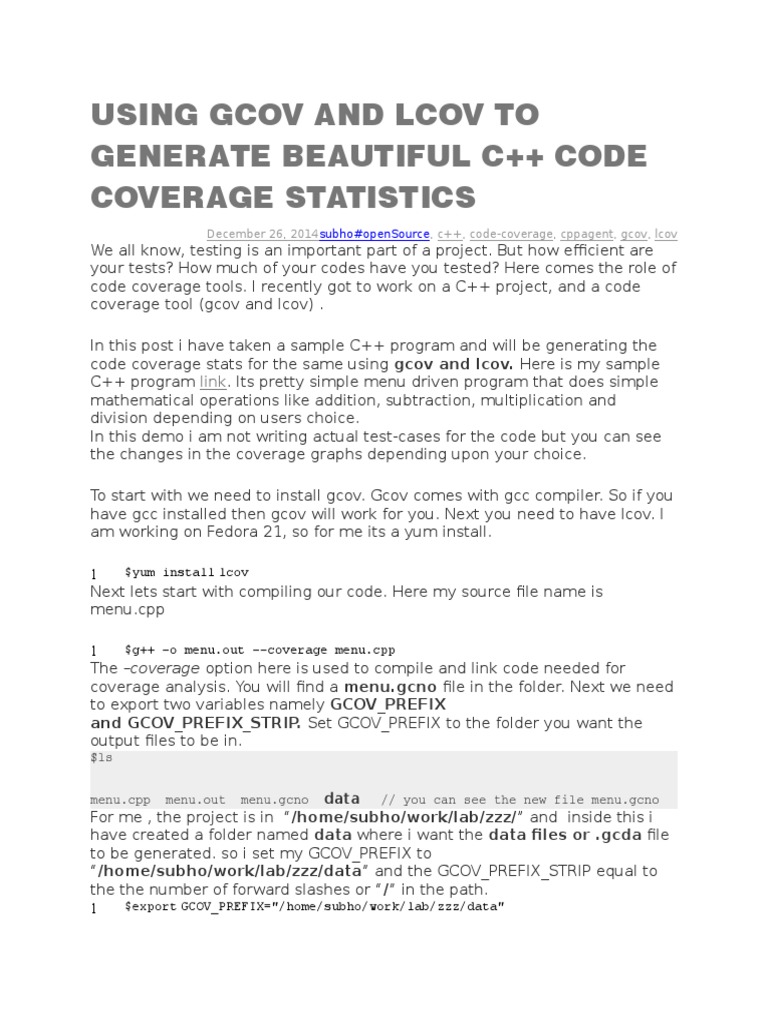 Using Gcov And Lcov Pdf Compiler Computer File 9140