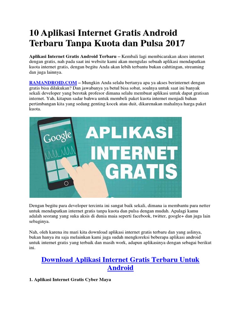 Aplikasi Internet Gratis Tanpa Kuota 2025 | PDF | Bisnis | Komputer