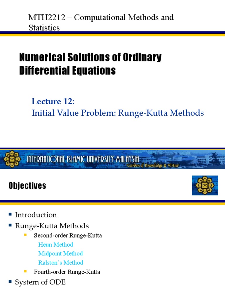 Lecture12 Initial Value Problem Runge Kutta Methods Pdf Differential Equations