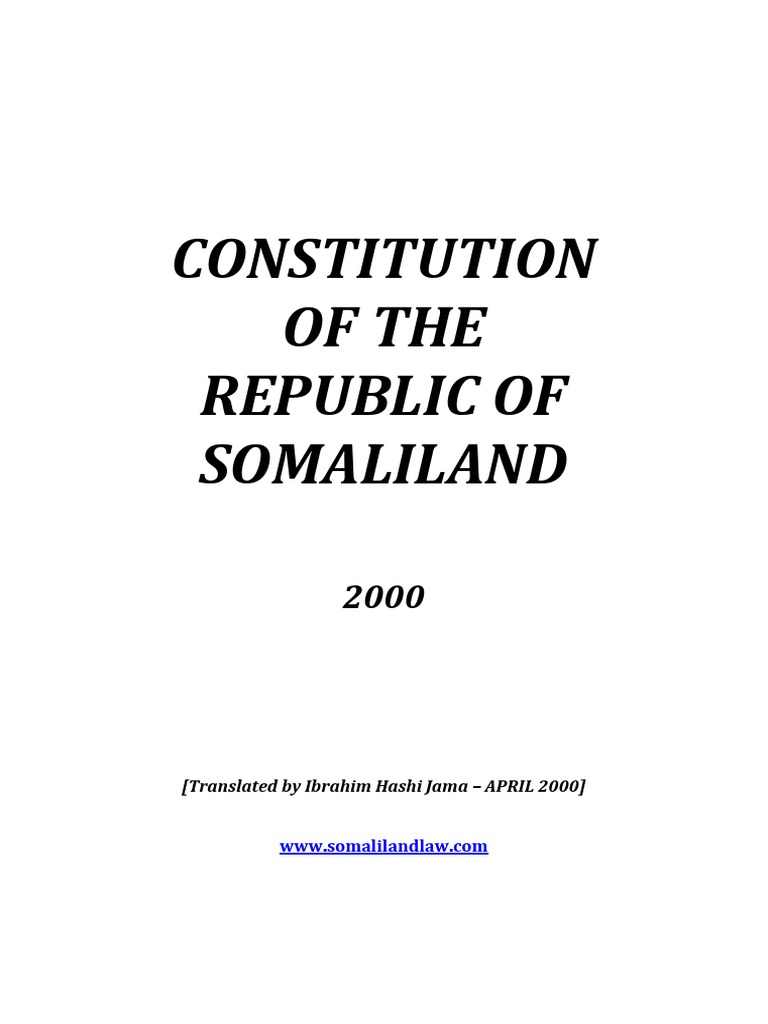 Somaliland Constitution Text Only Eng IJSLL | PDF | United States House ...