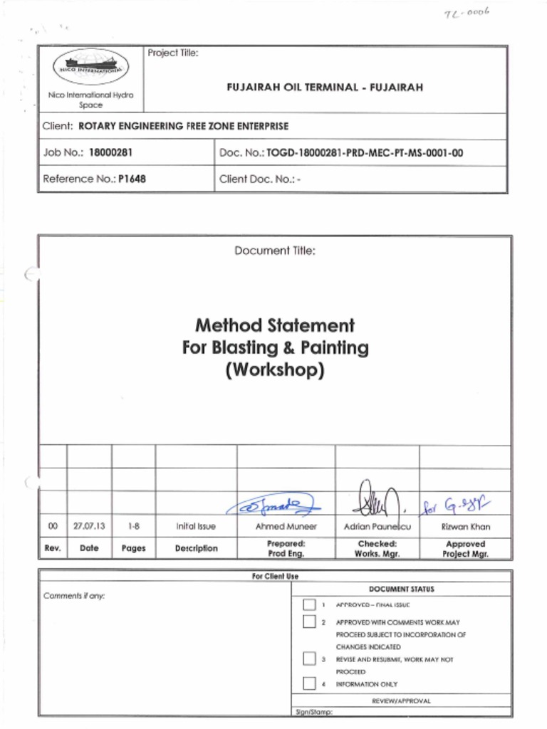 Method Statement For Blasting & Painting (Workshop) | PDF