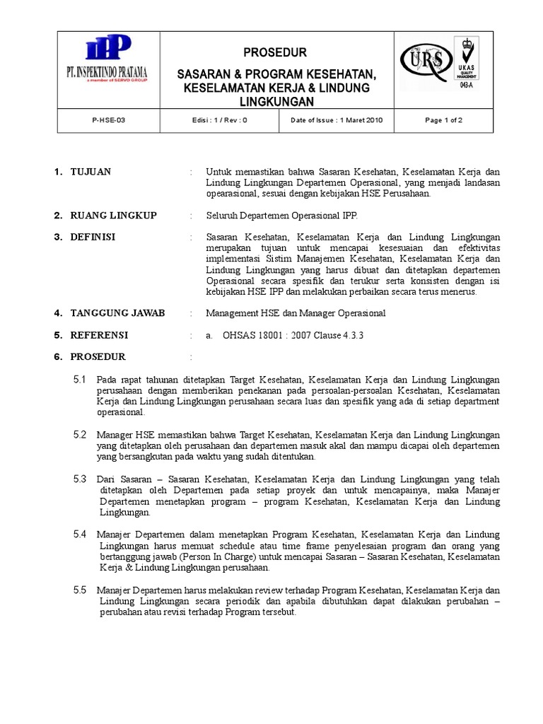 P - HSE - 03 Prosedur Sasaran HSE | PDF