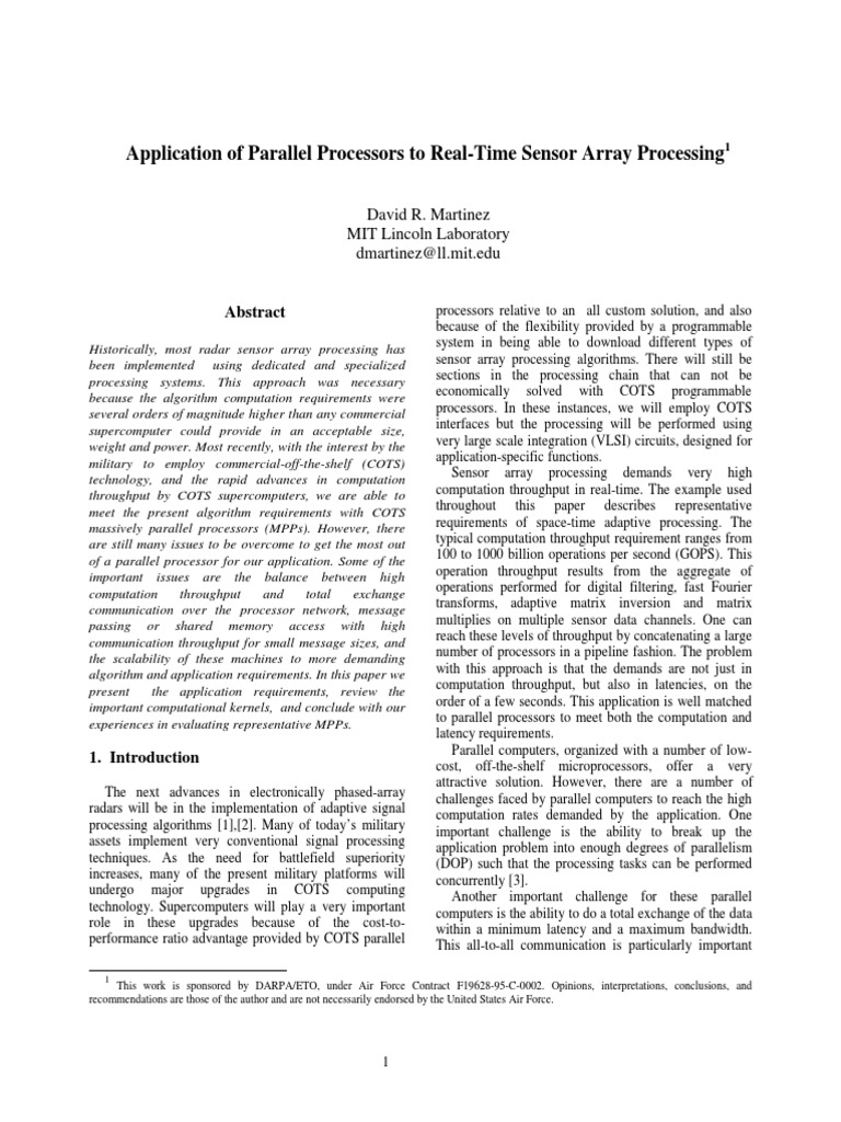 Application of Parallel Processors To Real-Time Sensor Array Processing | PDF | Parallel ...