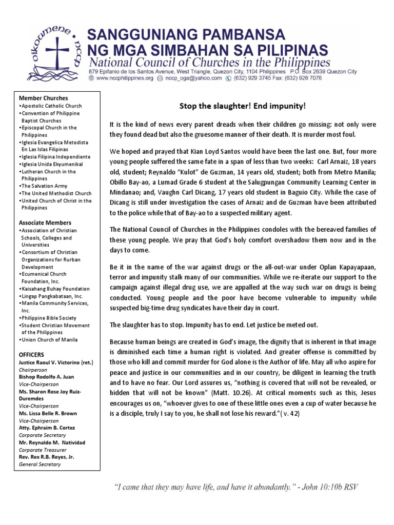 NCCP Releases Prayer For The Philippines | PDF | Philippines ...
