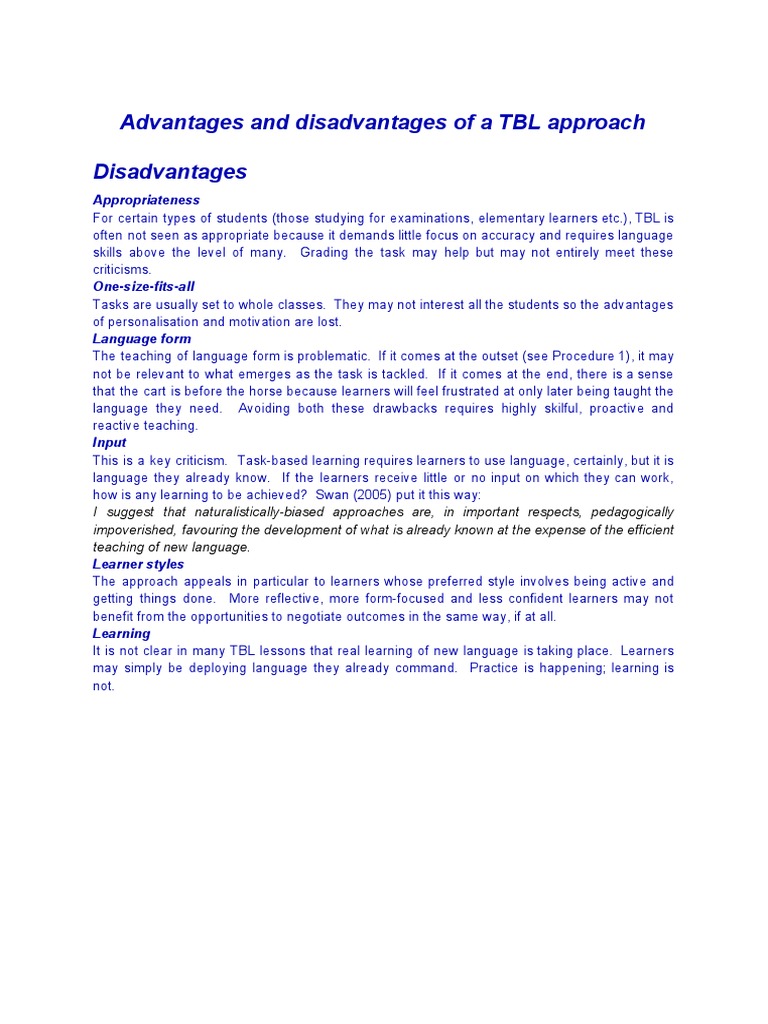 TBL Approach: Pros and Cons | PDF | Teaching | Quality Of Life