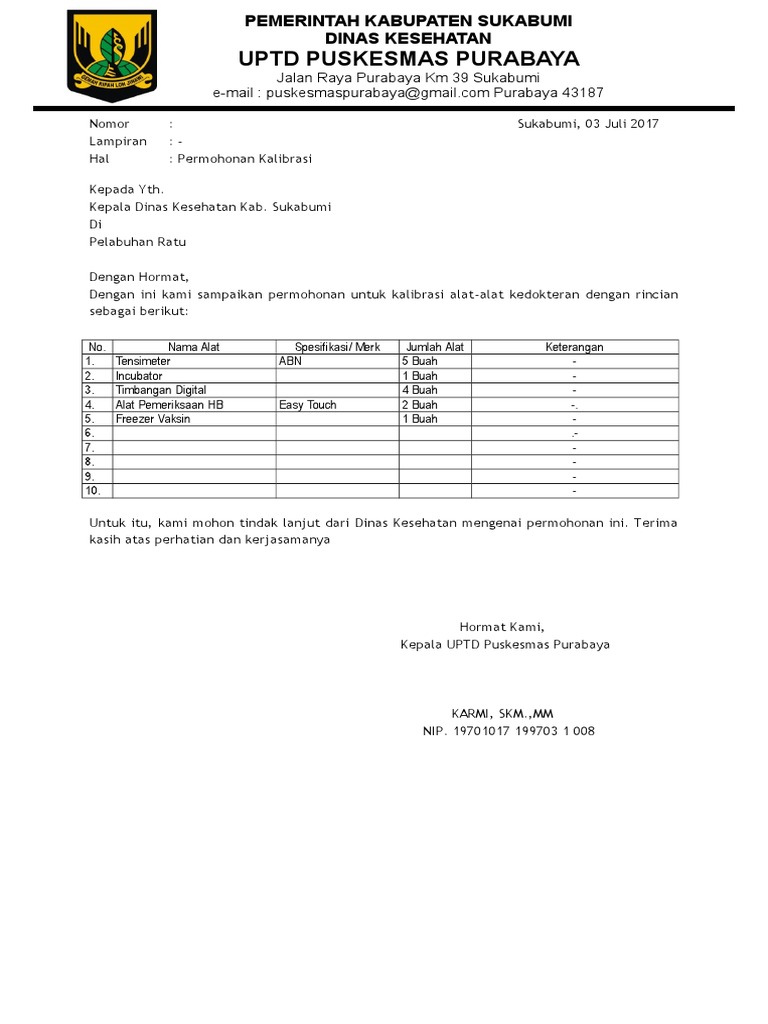 Contoh Surat Pengajuan Kalibrasi | PDF
