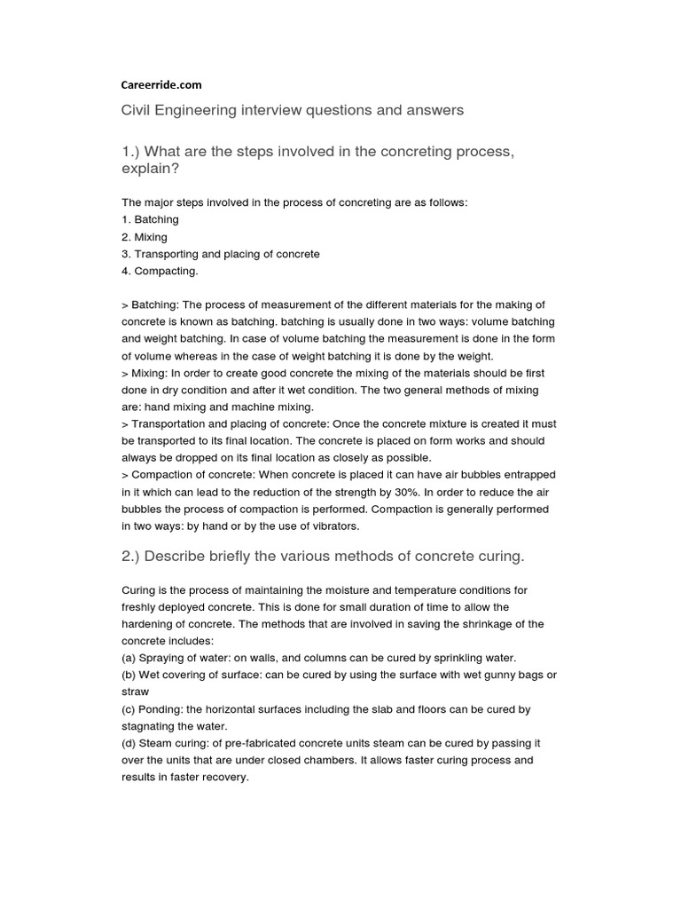 Engineering Interview Question | PDF | Concrete | Stress (Mechanics)