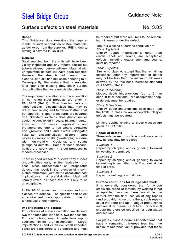 Guidance Note Surface Defects On Steel Materials No. 3.05: Scope | PDF ...