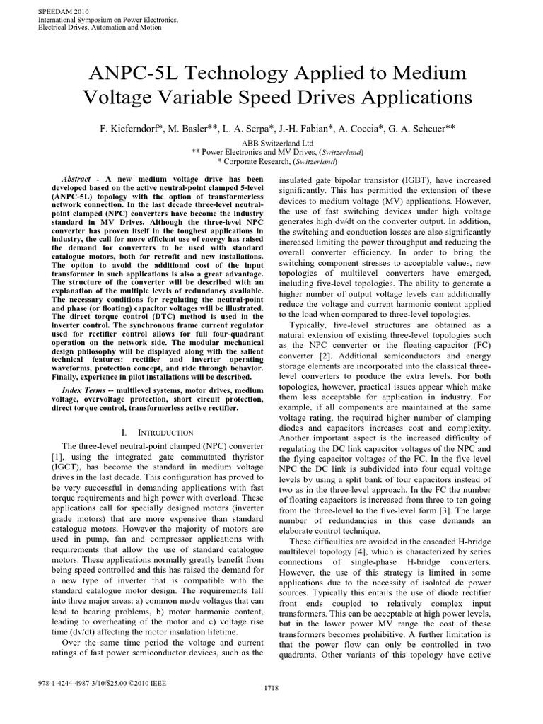 ANPC-5L Technology Applied To Medium Voltage Variable Speed Drives ...