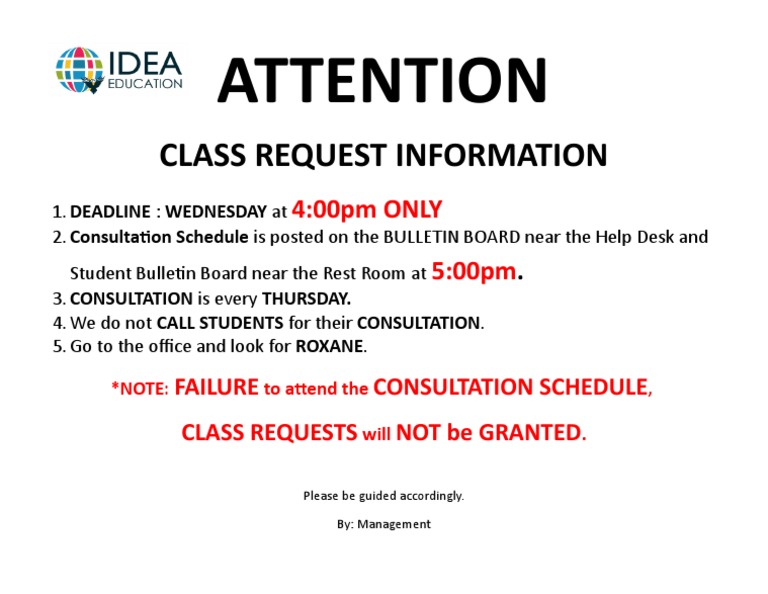 Class Request Information: Attention | PDF
