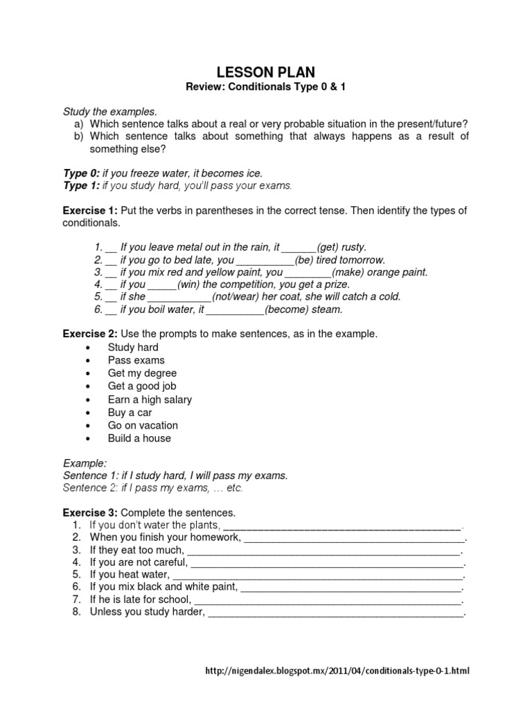 LESSON PLAN - Review Conditionals 0 & 1 | PDF | Language Arts ...