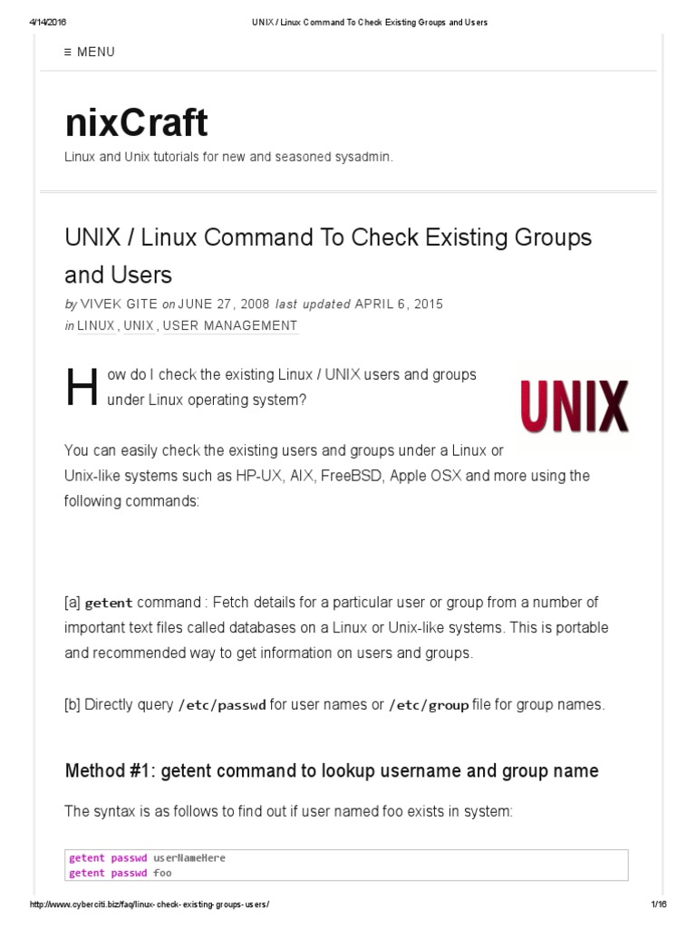 Unix Linux Command To Check Existing Groups And Users Pdf User Computing Unix Software 8515