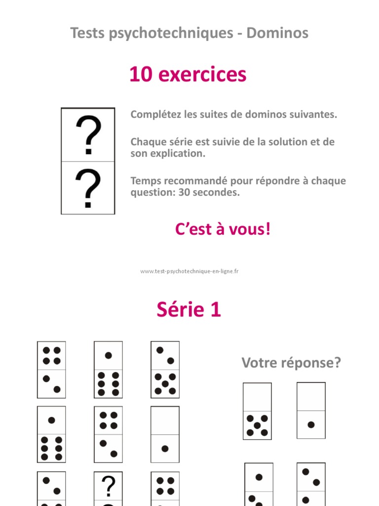 Exercices de Tests Psychotechniques Dominos | PDF | Enseignement des ...