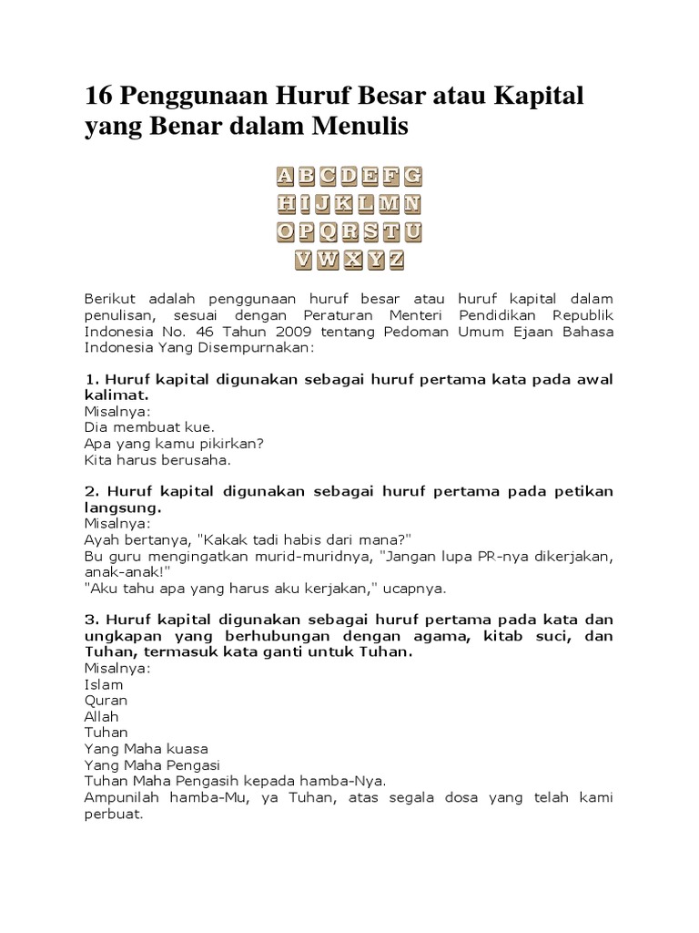 16 Penggunaan Huruf Besar Atau Kapital Yang Benar | PDF