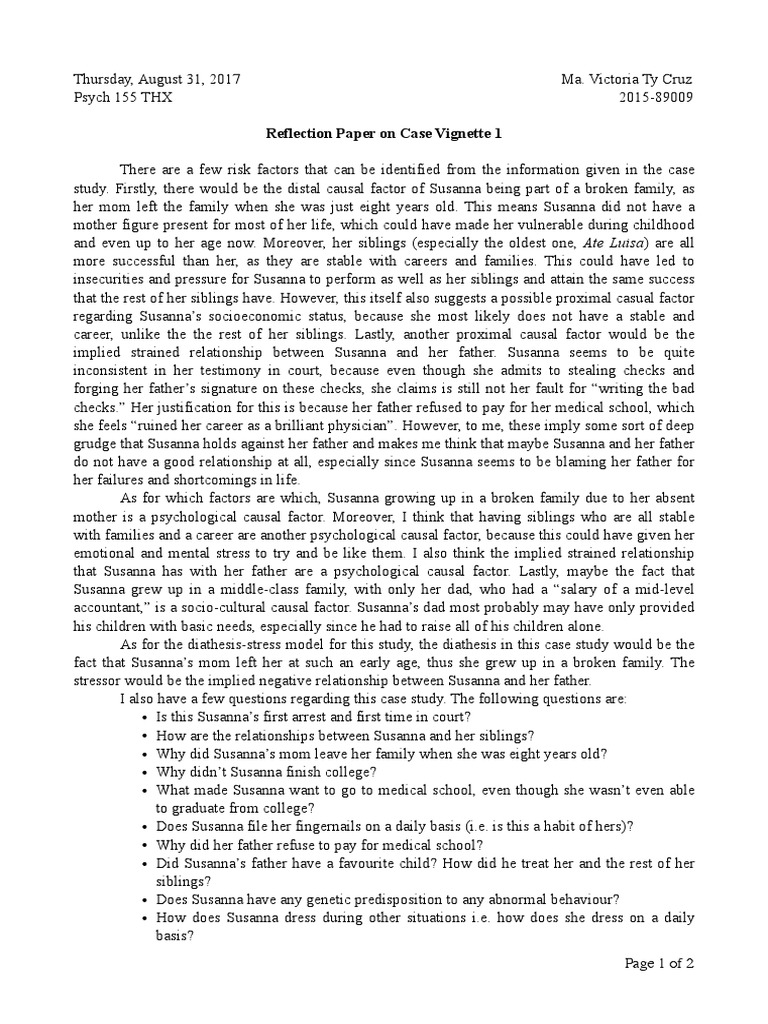 Reflection Paper On Case Vignette 1 | PDF | Action (Philosophy ...