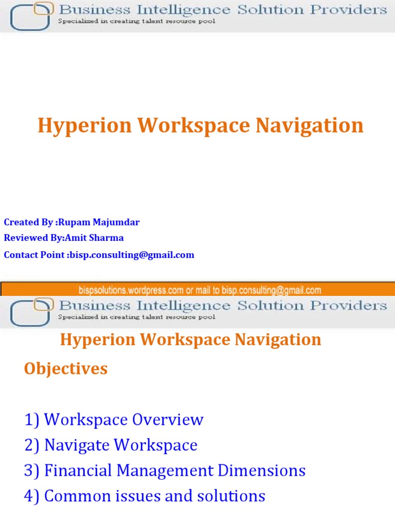 Hyperion Workspace Navigation: Created By:Rupam Majumdar Reviewed By ...