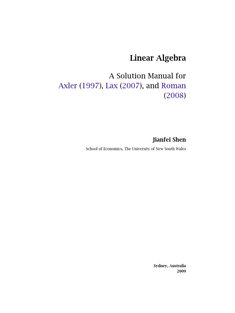 Linear Algebra Solution PDF | PDF | Basis (Linear Algebra) | Linear Subspace