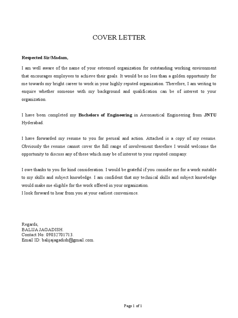 Cover Letter: Respected Sir/Madam | PDF