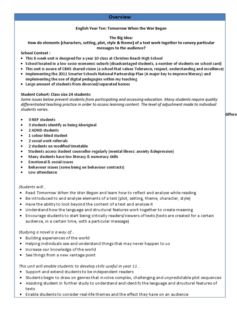 Analyzing Tomorrow When the War Began | PDF | Educational Assessment ...