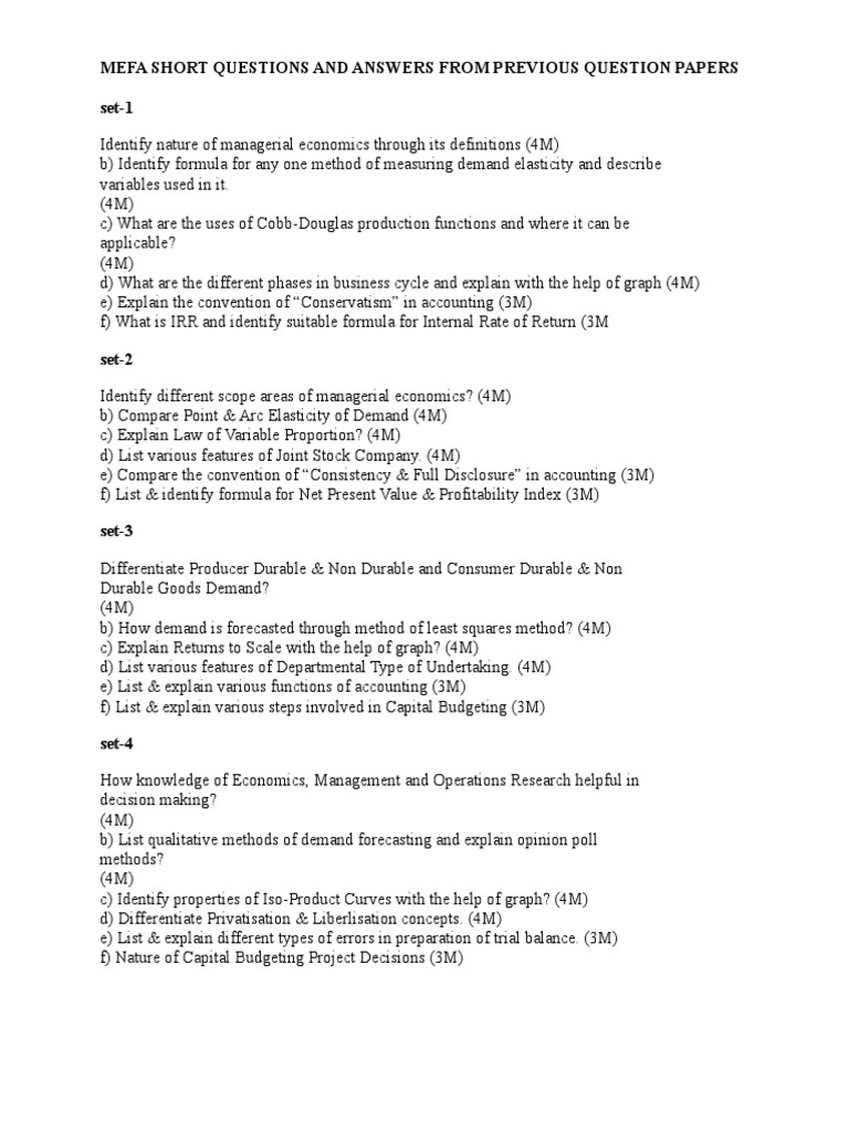Mefa Short Questions and Answers From Previous Question Papers Set-1 | PDF | Partnership ...