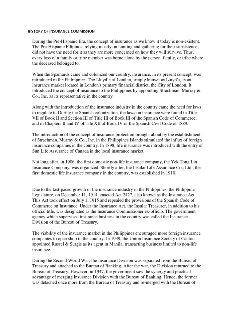 History of Insurance Commission | PDF | Commissioner | Philippines