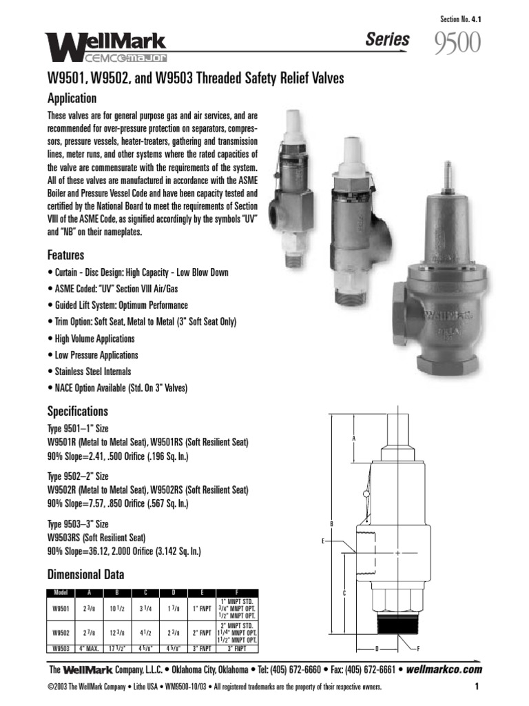 Wellmark Cemco Major Safety Relief Valves 9500 | Gases | Atmosphere Of ...