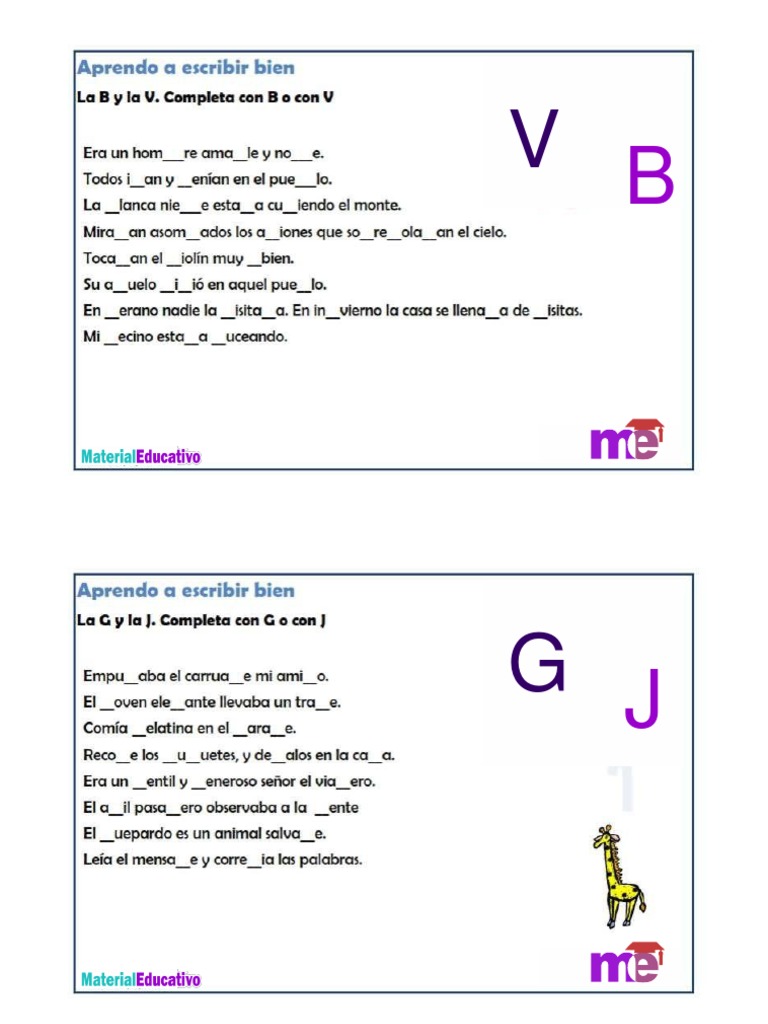 Ejercicios de Ortografía para Primaria | PDF