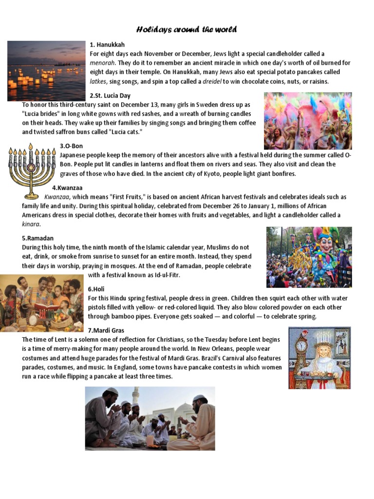 Holidays Around The World Reading Comprehension | PDF | Hanukkah ...