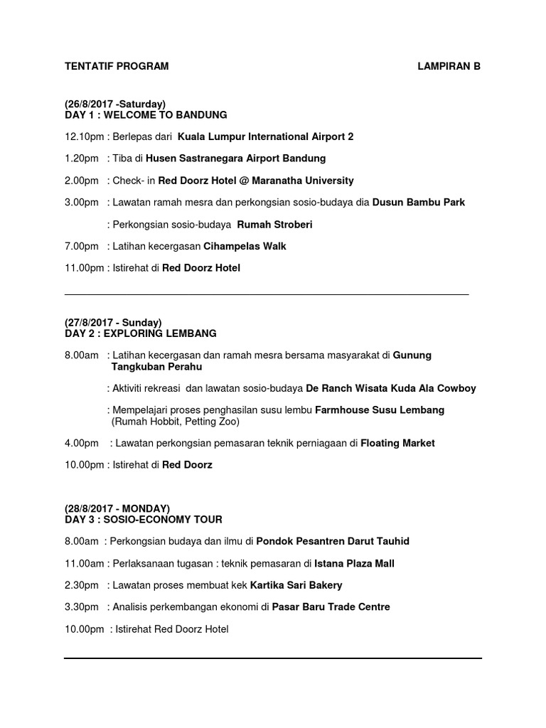 Tentatif Program Lawatan Ke Bandung | PDF