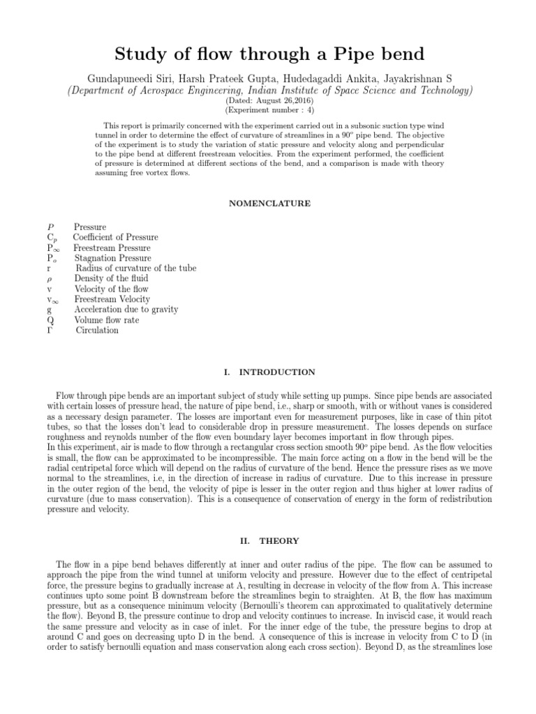 Pipe Bend Experiment | Download Free PDF | Fluid Dynamics | Pressure