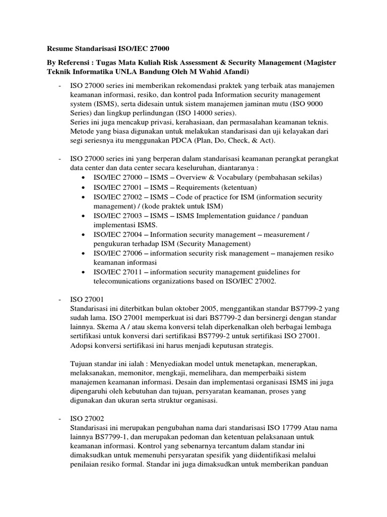 Resume Standarisasi ISO 27000 | PDF | Komputer | Teknologi & Rekayasa