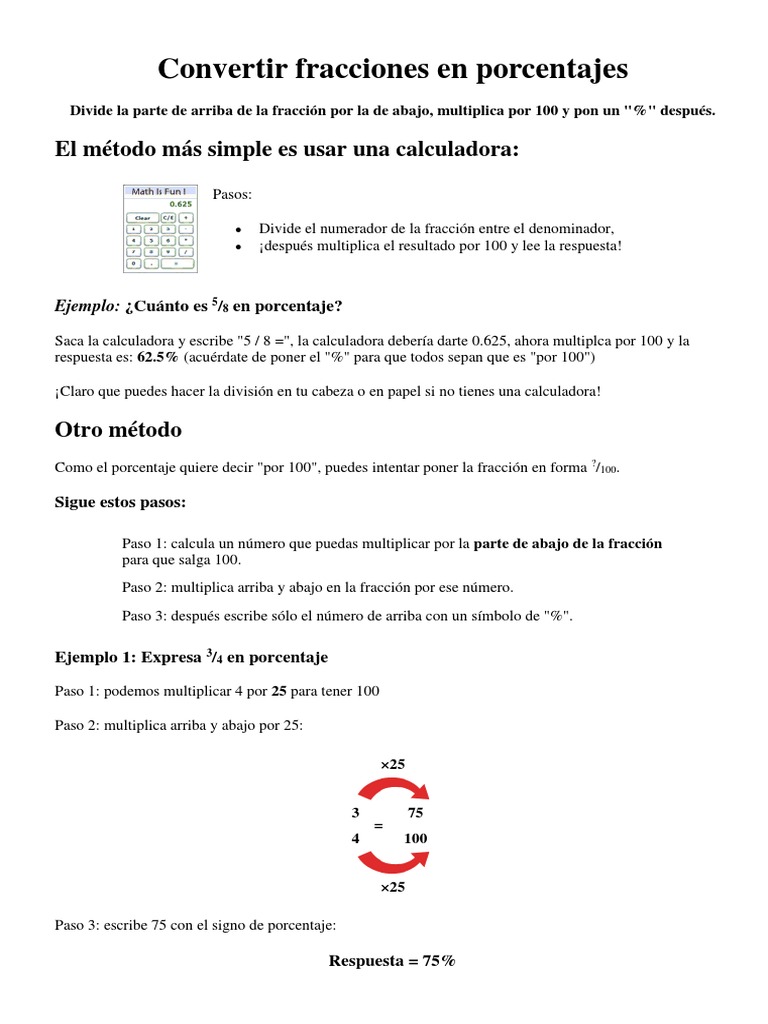 Convertir Fraccion Porcentajes | PDF | Fracción (Matemáticas) | Porcentaje