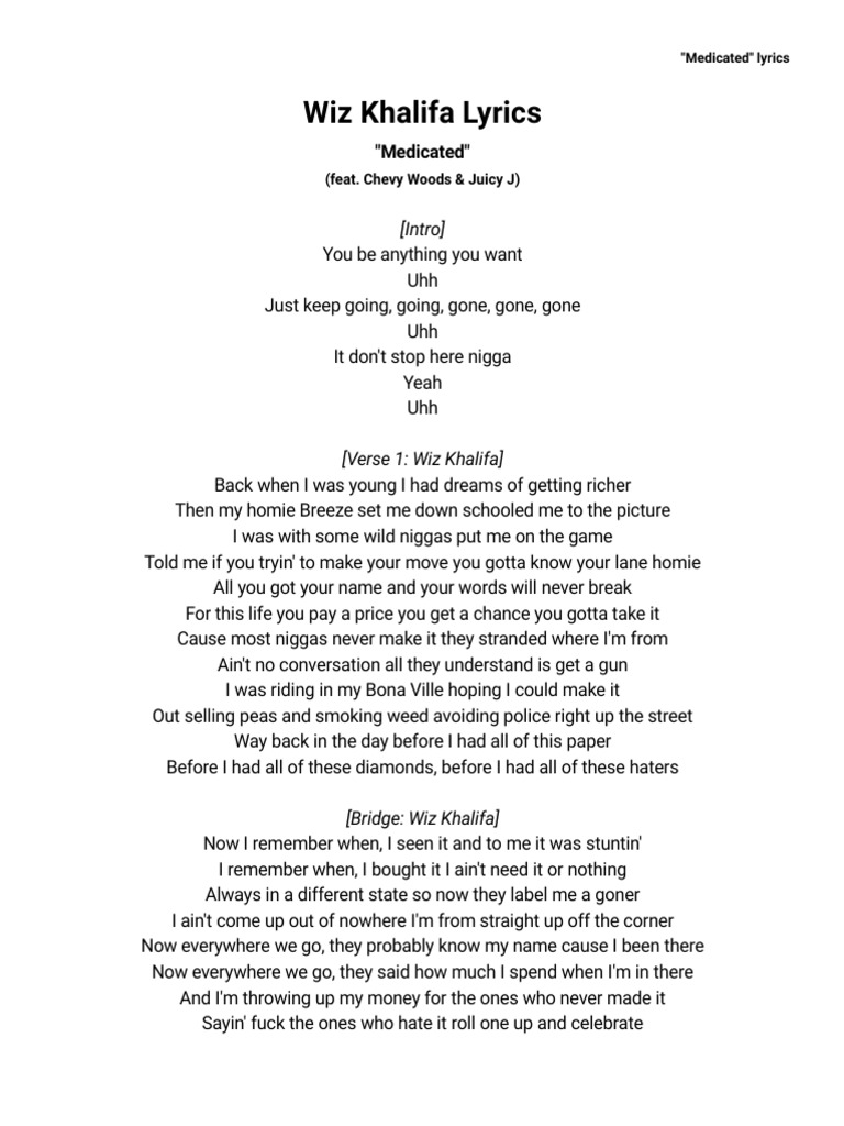 Wiz Khalifa Lyrics - Medicated | PDF | Popular Music | Recorded Music