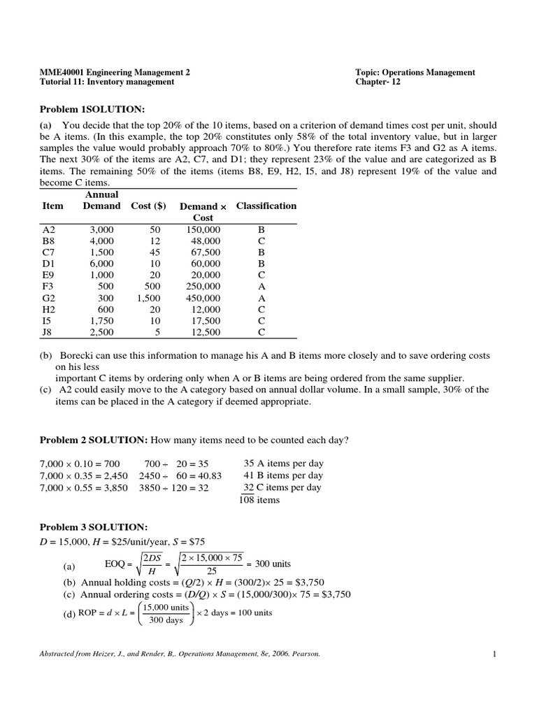 Tutorial 11 - ANSWERS - Inventory Management | PDF | Operations ...