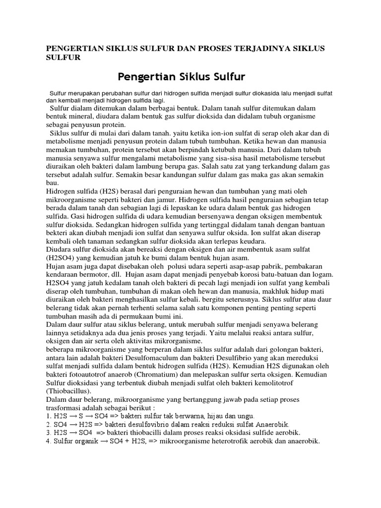 Pengertian Siklus Sulfur Dan Proses Terjadinya Siklus Sulfur | PDF