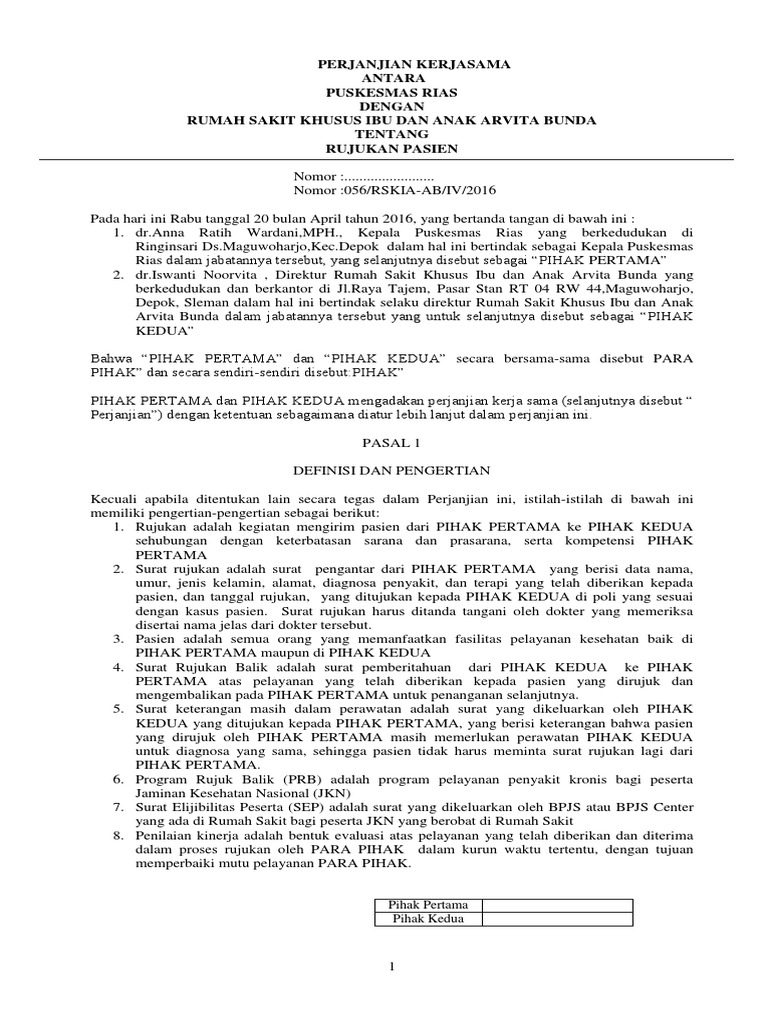 Contoh Mou Puskesmas DPK 1 | PDF
