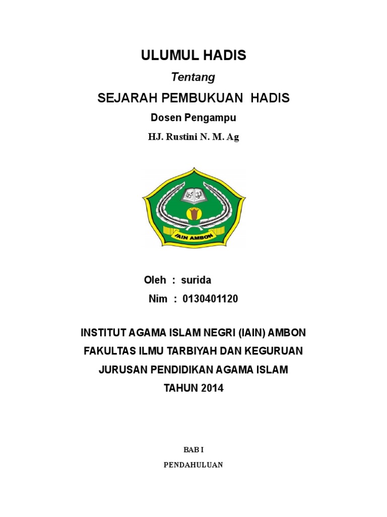 ULUMUL HADIS Tentang SEJARAH PEMBUKUAN H | PDF | Agama & Spiritualitas