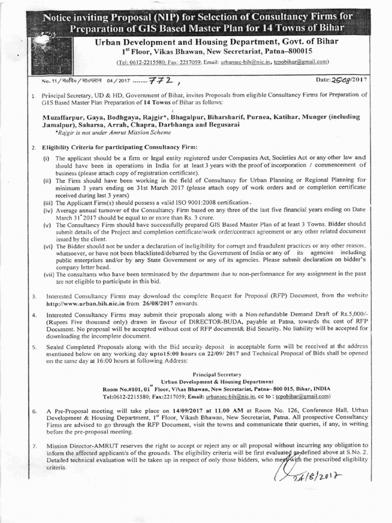 Bihar Master Plan RFP | PDF | Request For Proposal | Geographic ...