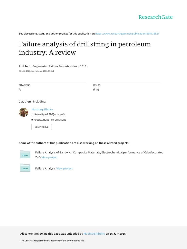 Failure Analysis of Drillstring in Petroleum Industry - A Review | PDF ...