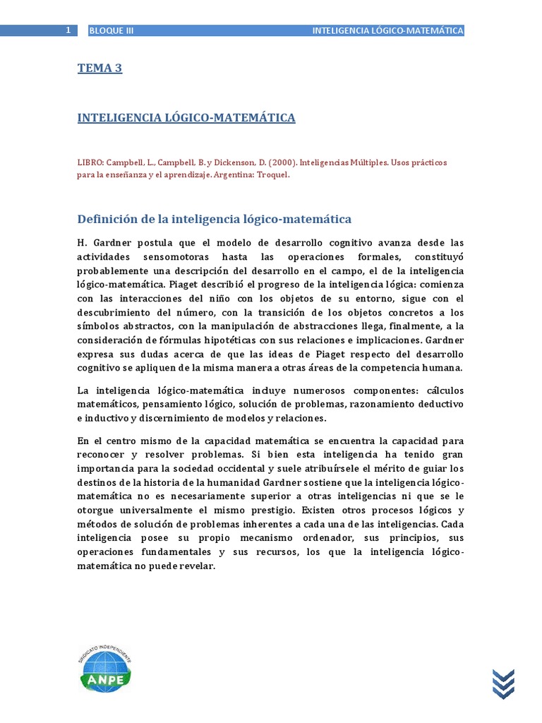 TEMA 3 Inteligencia Lógico - Matemática | PDF | Science | Método científico