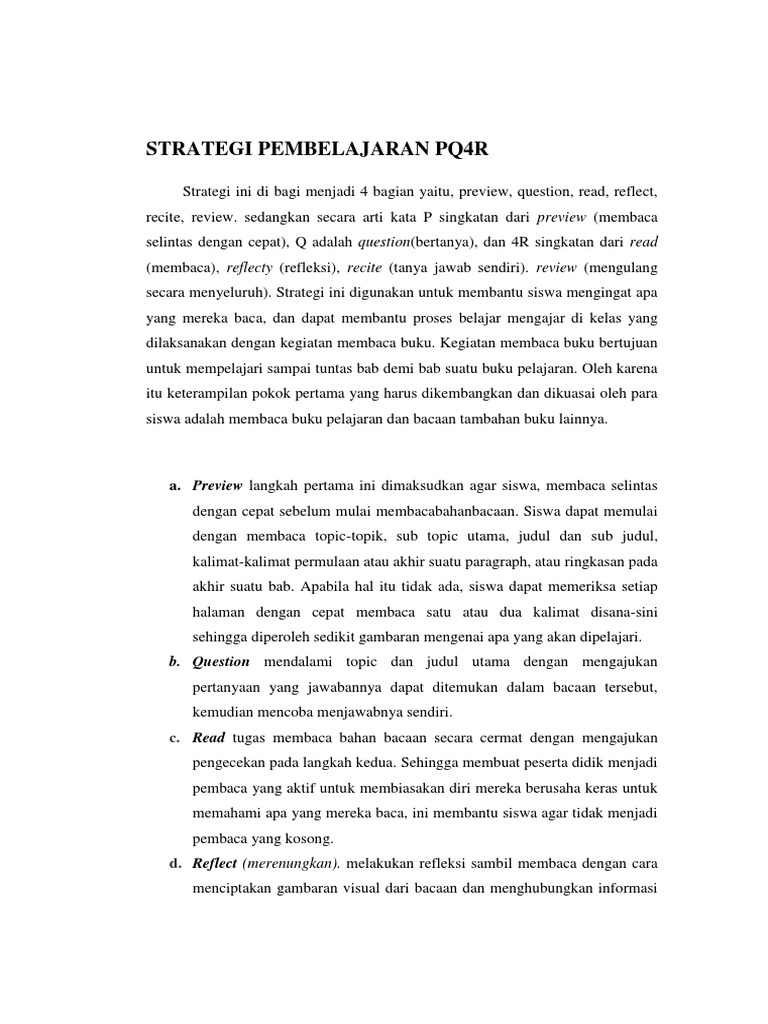 Strategi Pembelajaran Pq4r | PDF | Karier & Perkembangan