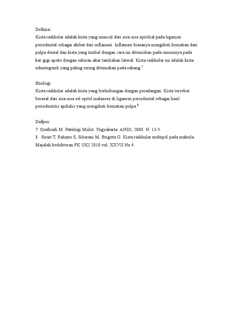 Definisi Dan Etiologi Kista Radikuler | PDF